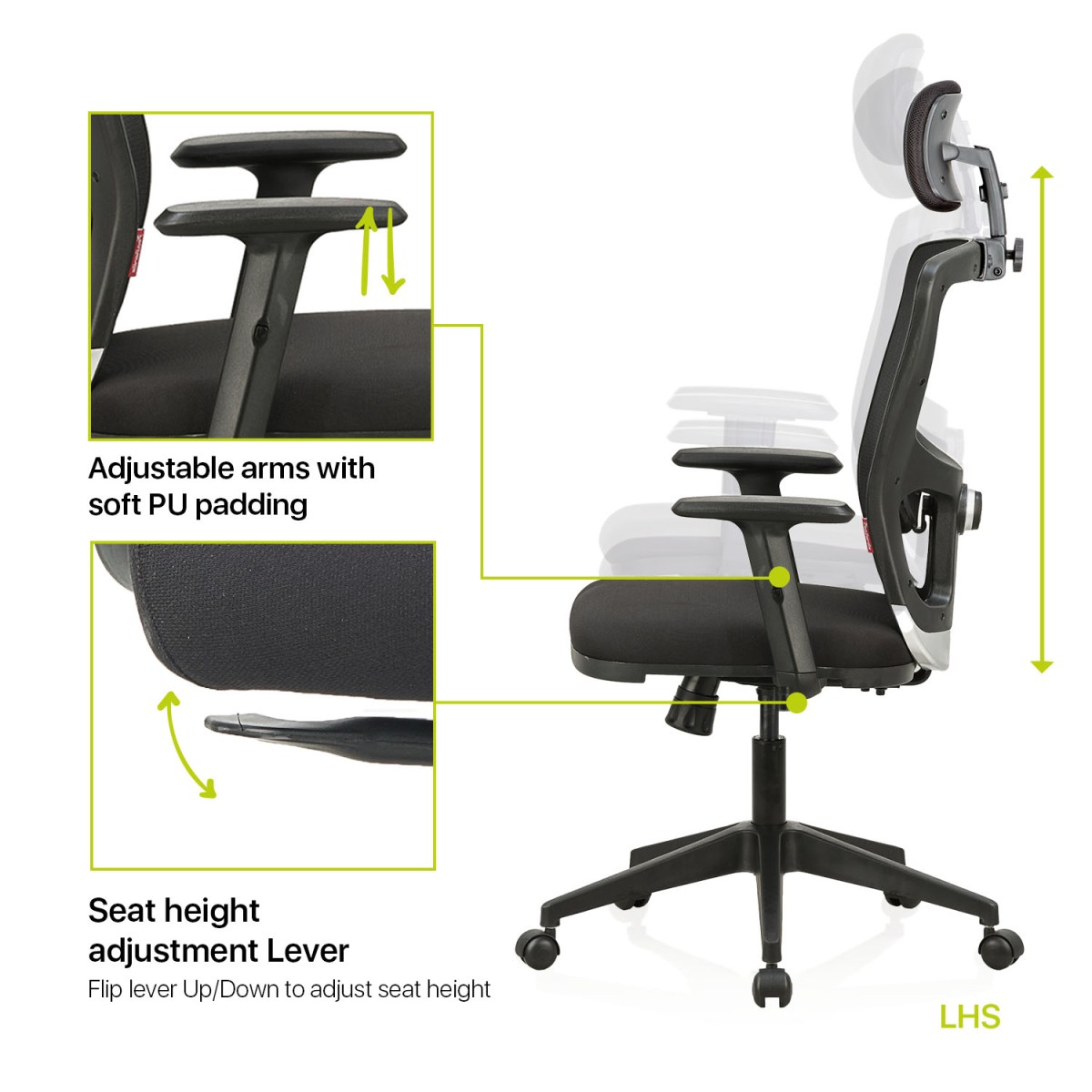Featherlite Astro High Back Mesh Chair with Padded Lumbar Support ...
