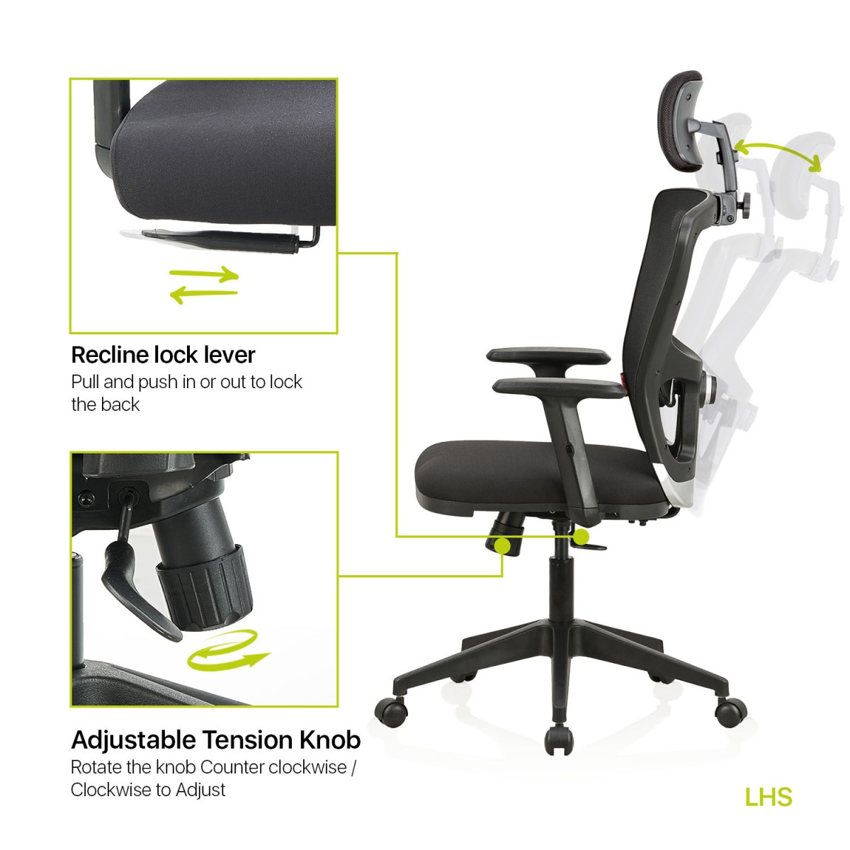 Featherlite Astro High Back Mesh Chair with Padded Lumbar Support ...