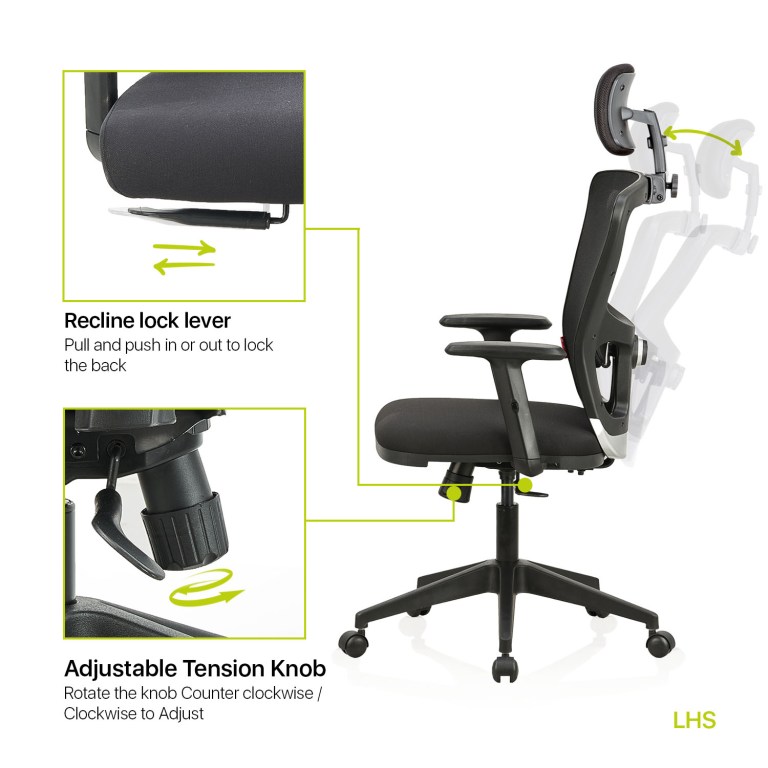 Featherlite Astro High Back Mesh Chair with Padded Lumbar Support ...